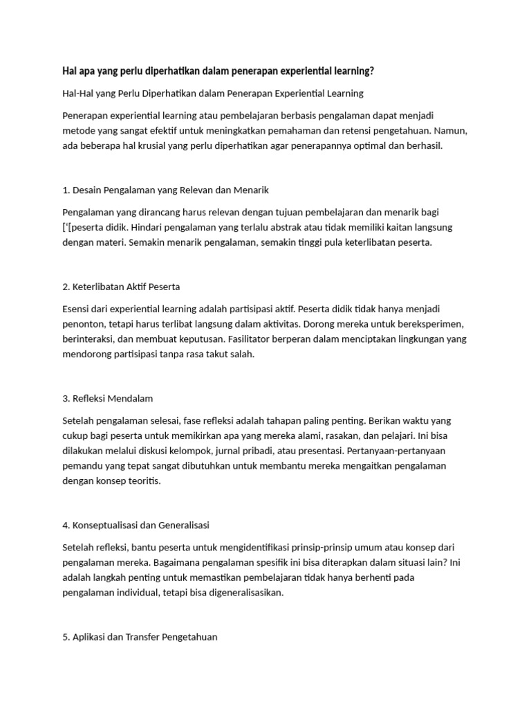 Penerapan Experiential Learningf | PDF