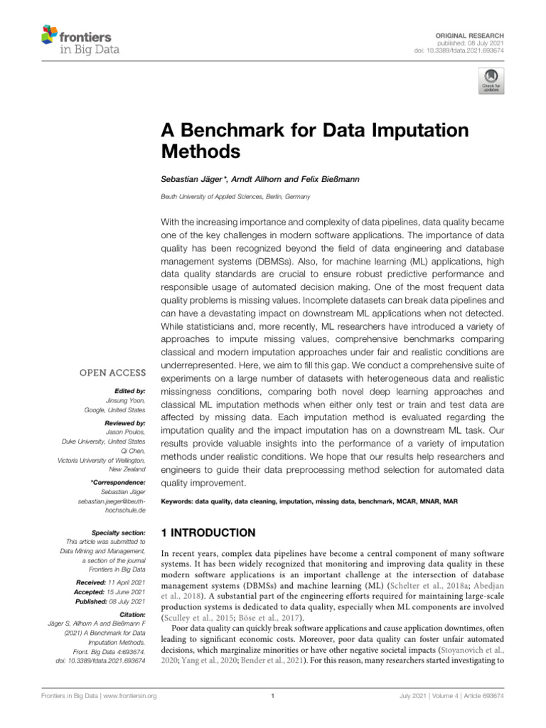A Benchmark For Data Imputation | PDF | Deep Learning | Learning