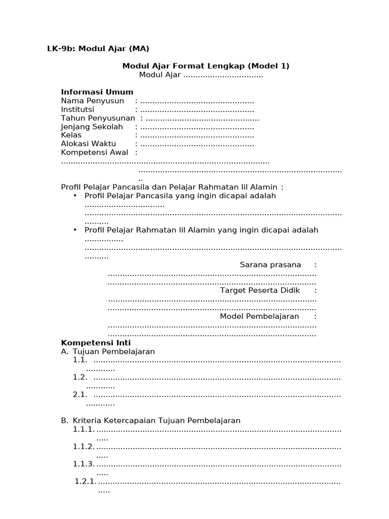 Templet Modul Ajar Lengkap | PDF