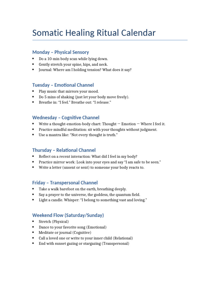 Somatic Healing Ritual Calendar | PDF
