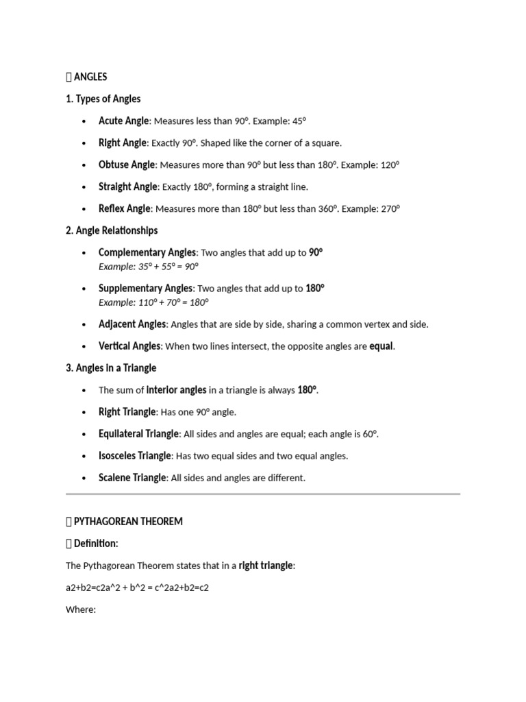 Types and Relationships of Angles | PDF