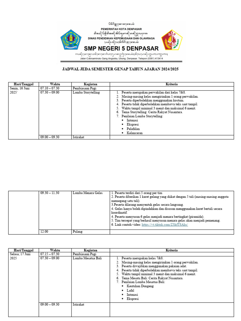 Jadwal Jeda Semester Genap Tahun Ajaran 2025 | PDF
