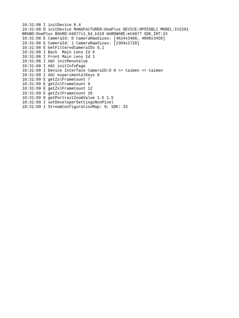 OnePlus IV2201 Camera Initialization Logs | PDF