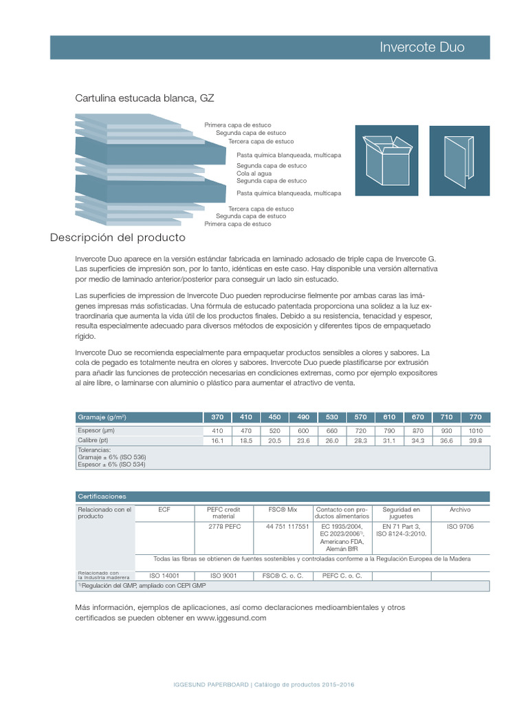 Invercote Duo: Catálogo 2015-2016 | PDF | Sector secundario de la ...