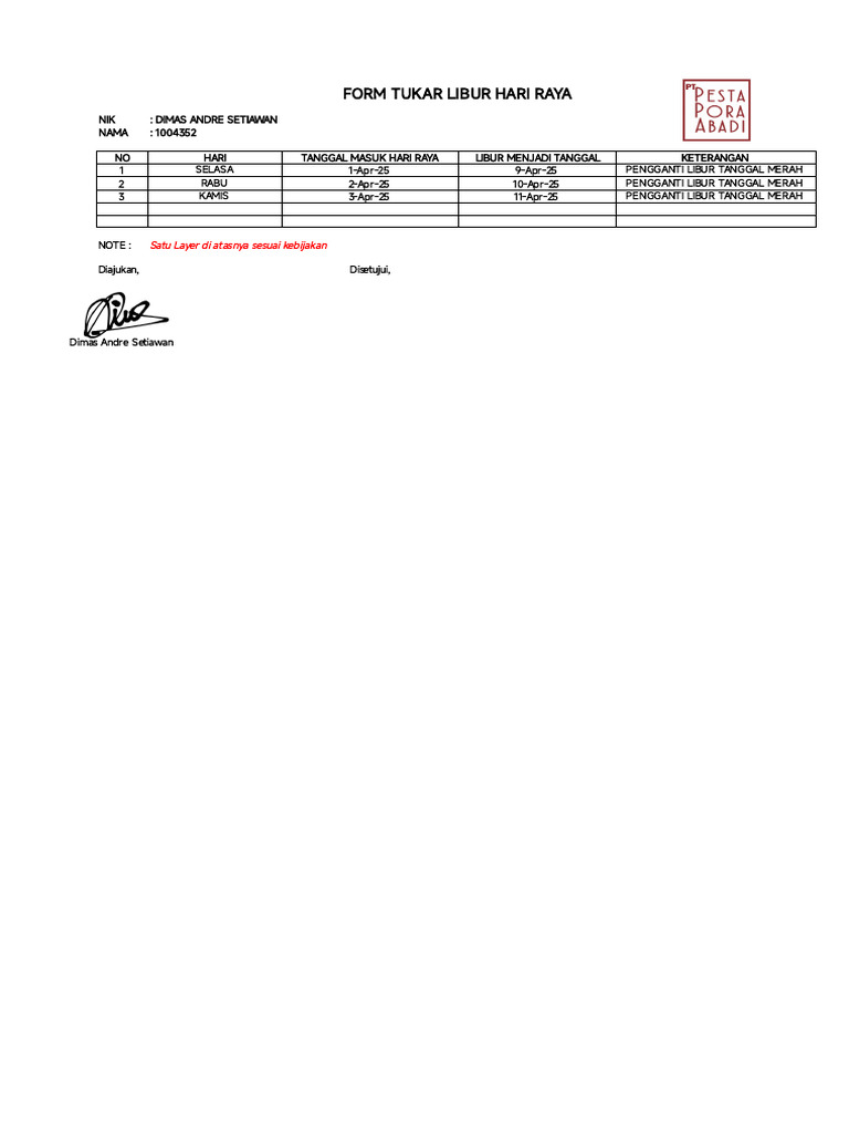 FORM_THL_HARI RAYA 2025 (Dimas Andre Setiawan) | PDF