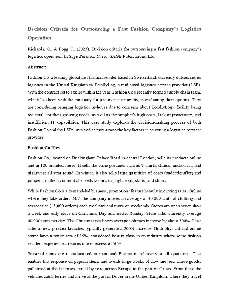 Case 4 Fashion Co (Group 4) | PDF | Logistics | Warehouse