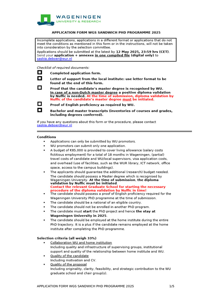 WGS Sandwich Application Form 2025 | PDF | Doctor Of Philosophy | Thesis