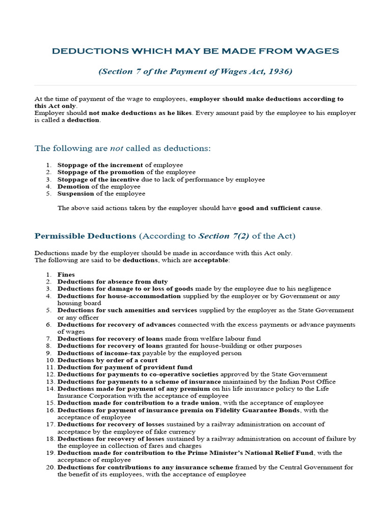 Section 7: Wage Deductions Explained | PDF | Employment | Tax Deduction