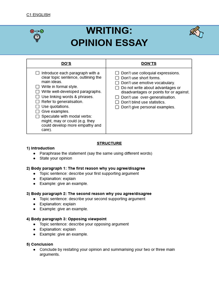 C1 Opinion Essay Writing Guide | PDF | Argument | English Language