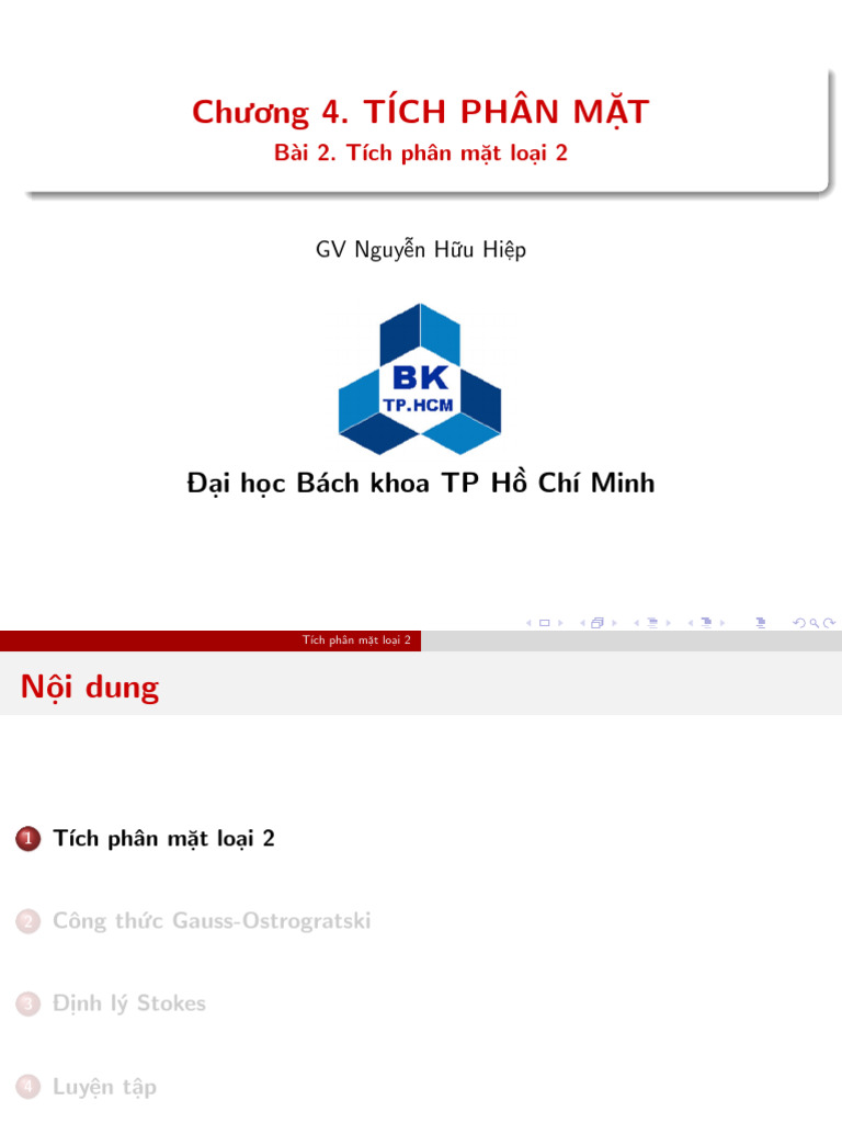 Chương 4, Bài 2. Tích phân mặt loại 2 HCMUT | PDF