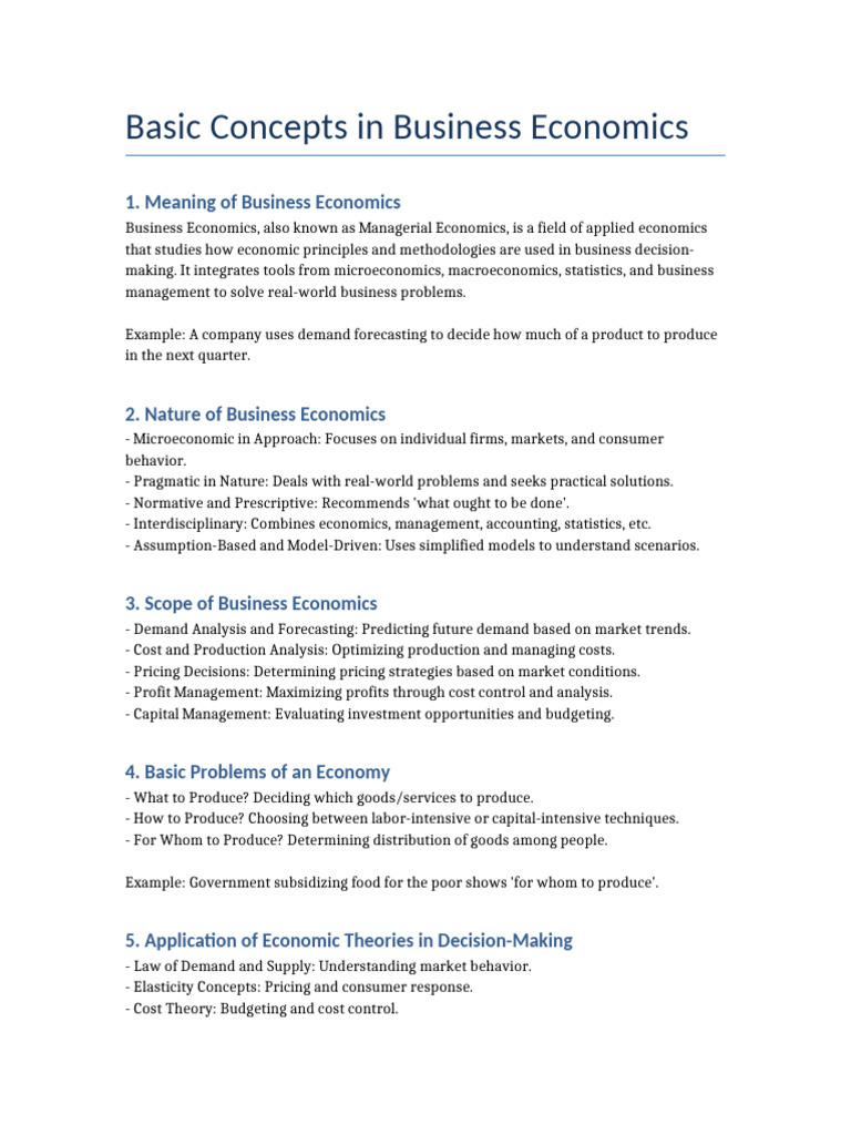 Basic Concepts Business Economics Notes | PDF