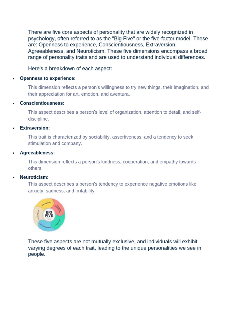 There Are Five Core Aspects of Personality That Are Widely Recognized ...