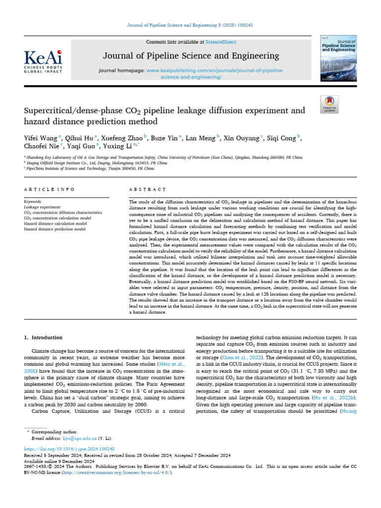 Supercritical Dense Phase CO2 Pipeline Leakage Dif 2025 Journal of ...
