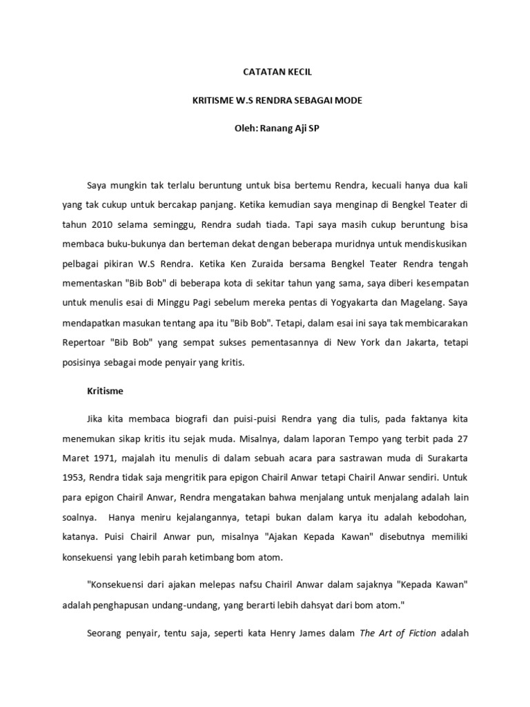Kritisisme W.S. Rendra dalam Sastra | PDF