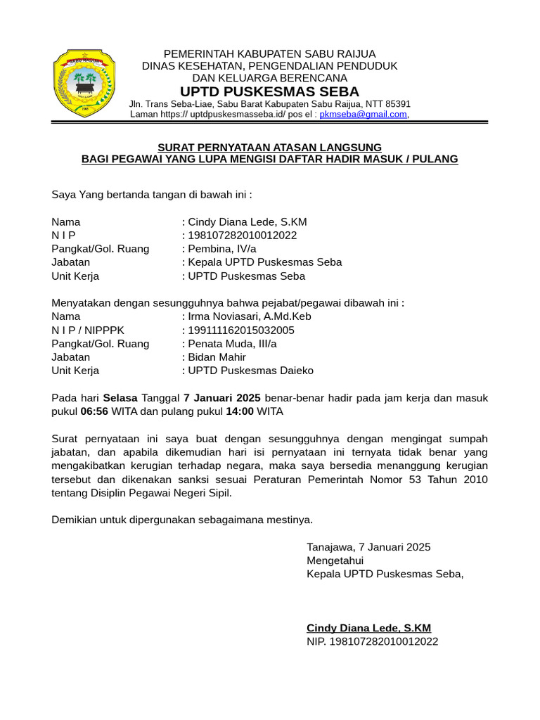 Contoh Keterangan Tidak Finger Masuk Dan Keluar | PDF