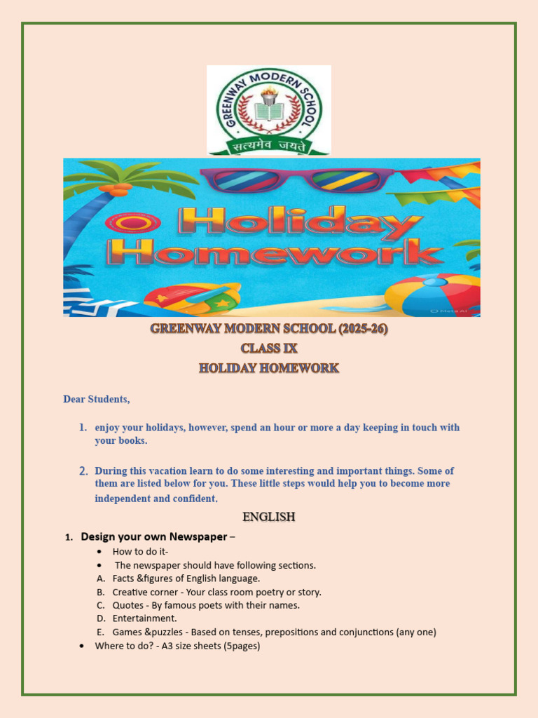 Summer Holiday Homework Class 9 | PDF | Virtual Reality | Artificial ...