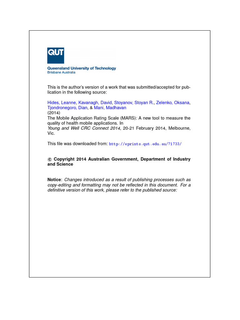 Mobile Application Rating Scale (MARS) | PDF | Eating Disorder ...