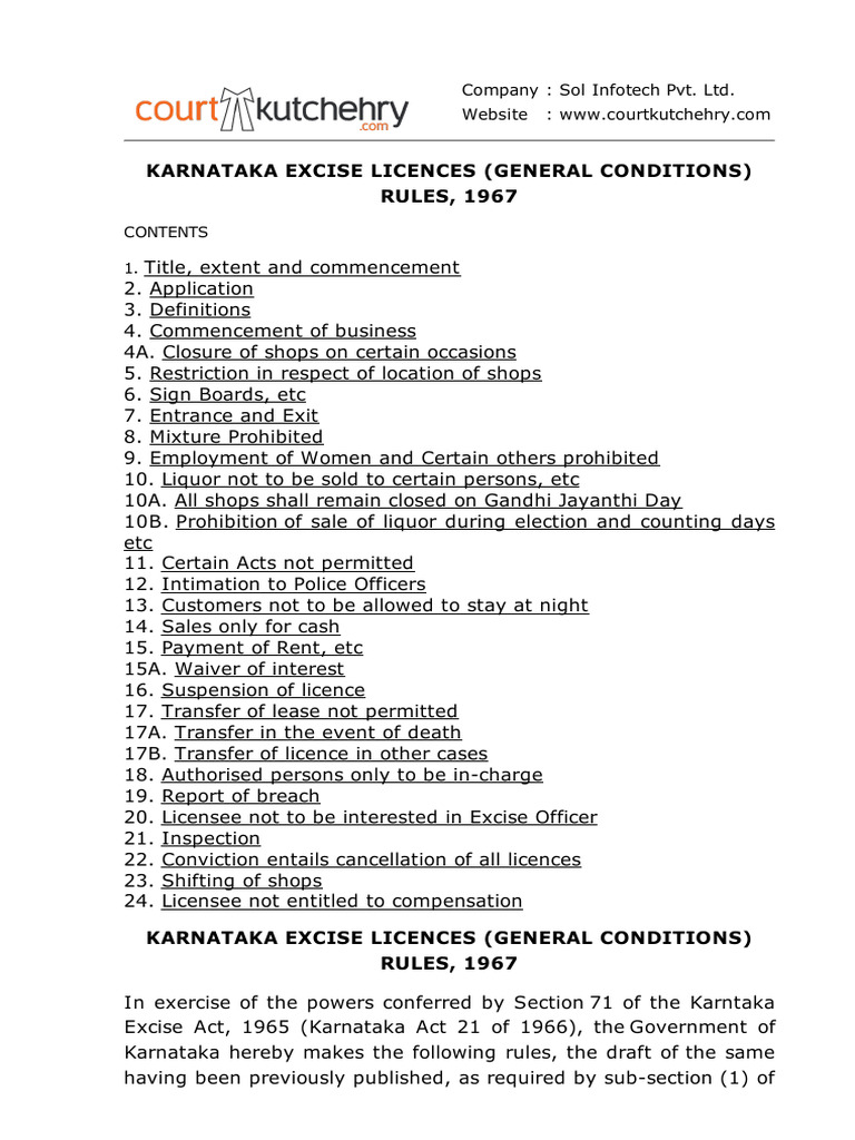 Karnataka Excise Licences (General Conditions) Rules, 1967 | PDF ...