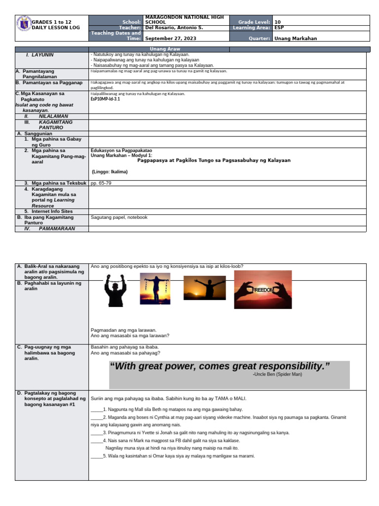 Q1-Dll-Esp 10-W6 | PDF