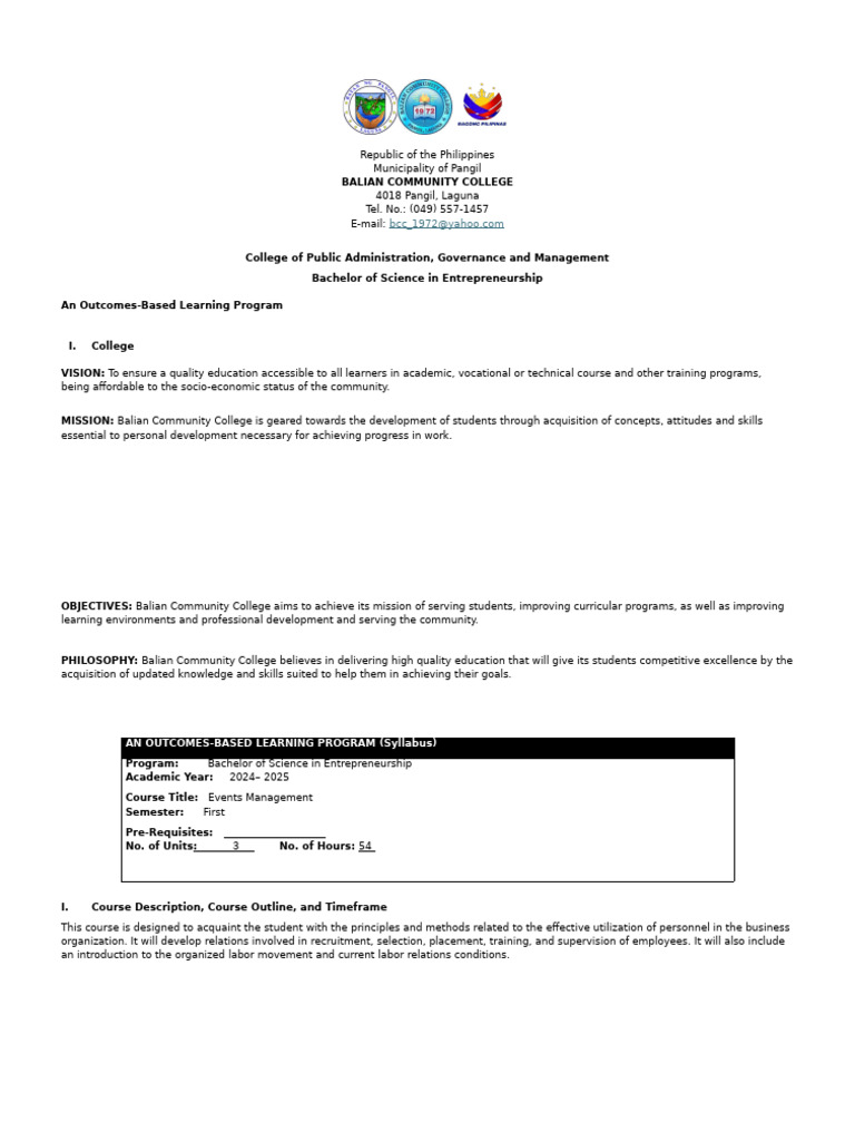 BCC BS in Entrepreneurship Syllabus | PDF | Human Resource Management ...