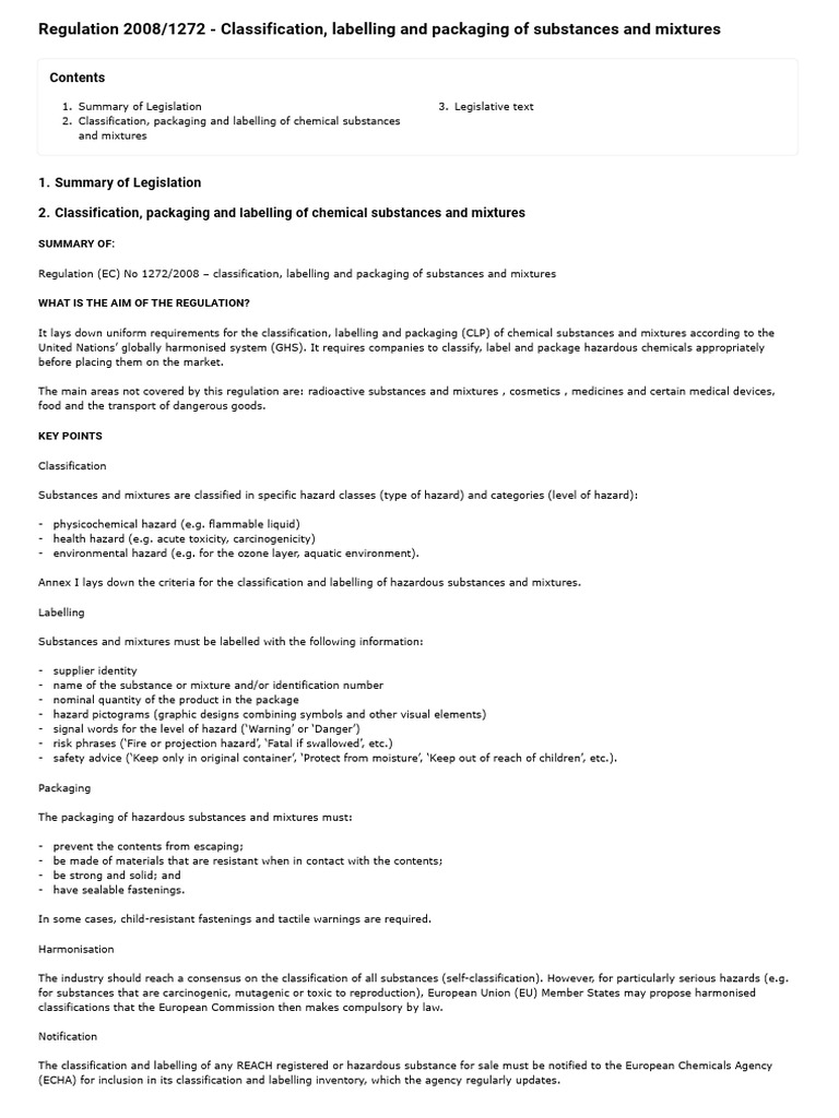 Regulation 2008 - 1272 - Classification, Labelling and Packaging of ...