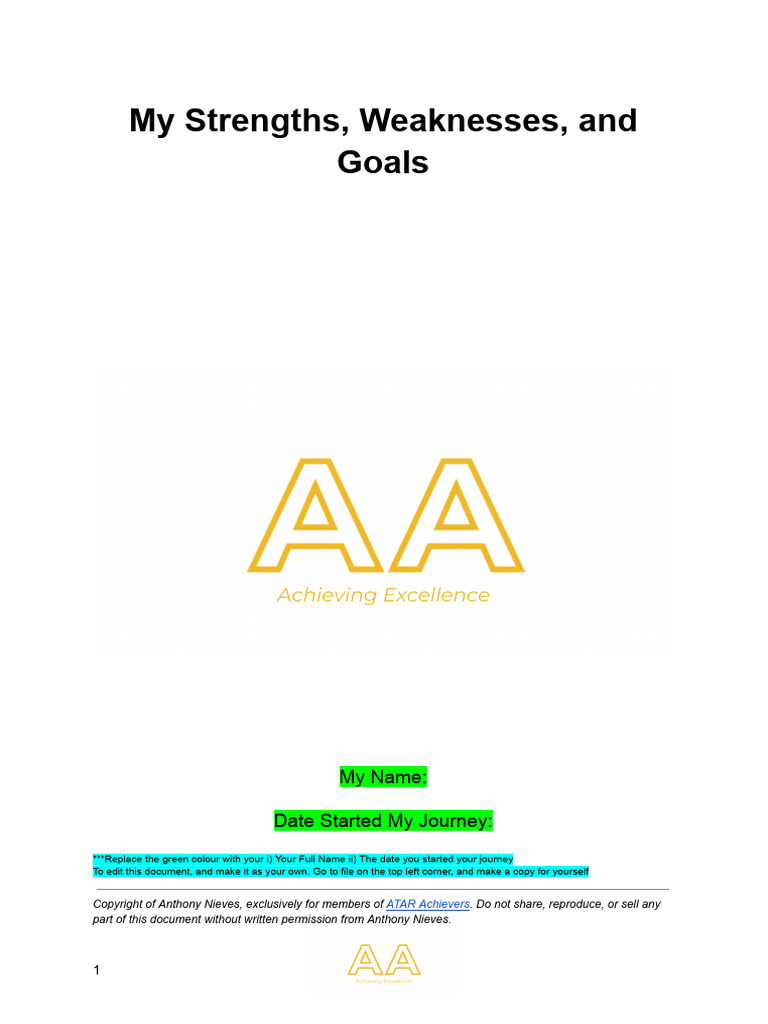 My Strengths, Weaknesses, and Goals | PDF | Cognition | Learning