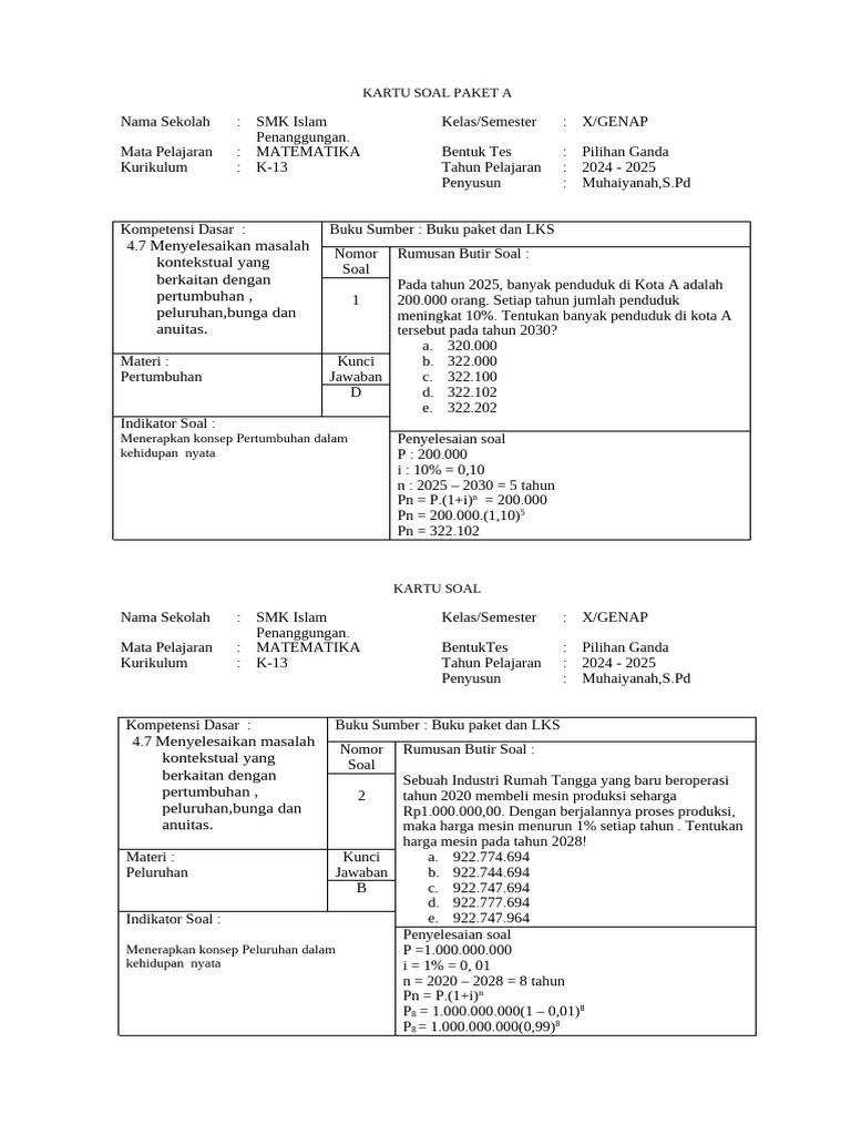 Kartu Soal Psaj 2024-2025 Paket A | PDF