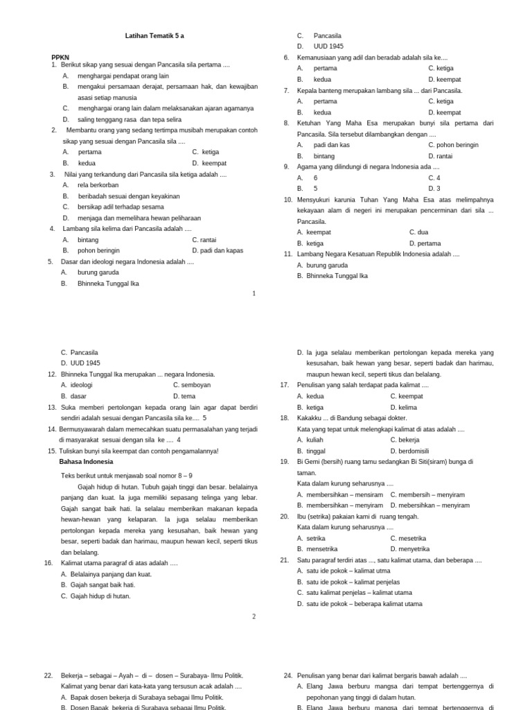 Latihan Tema 5A | PDF