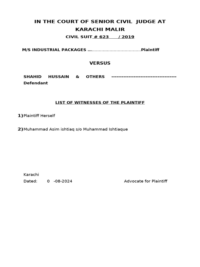In The Court of Senior Civil Judge at Karachi Malir Ishtiaqq | PDF