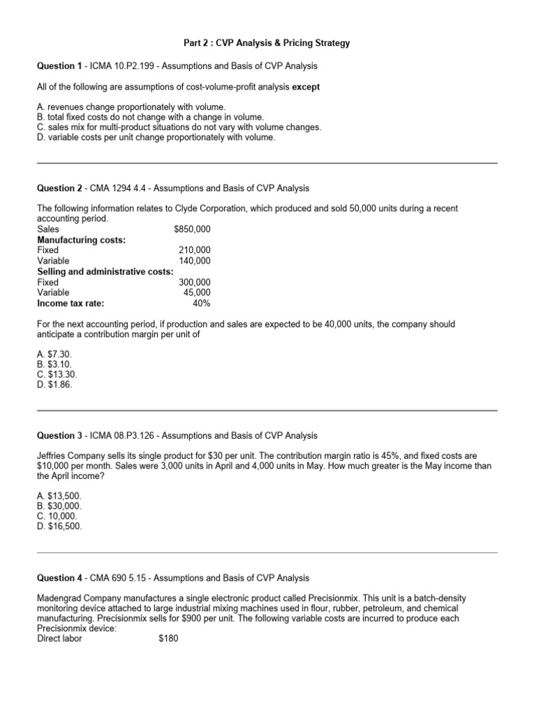 CVP Analysis Pricing Strategy Qs PDF | PDF | Depreciation | Cost