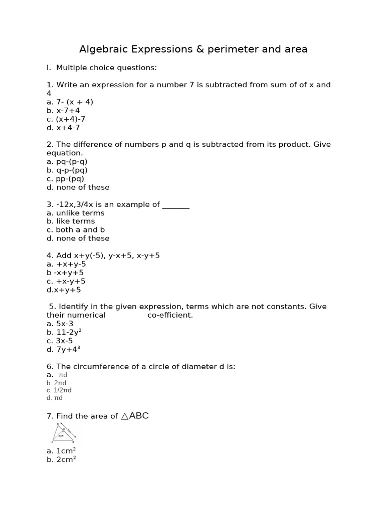 Algebraic Expressions | PDF