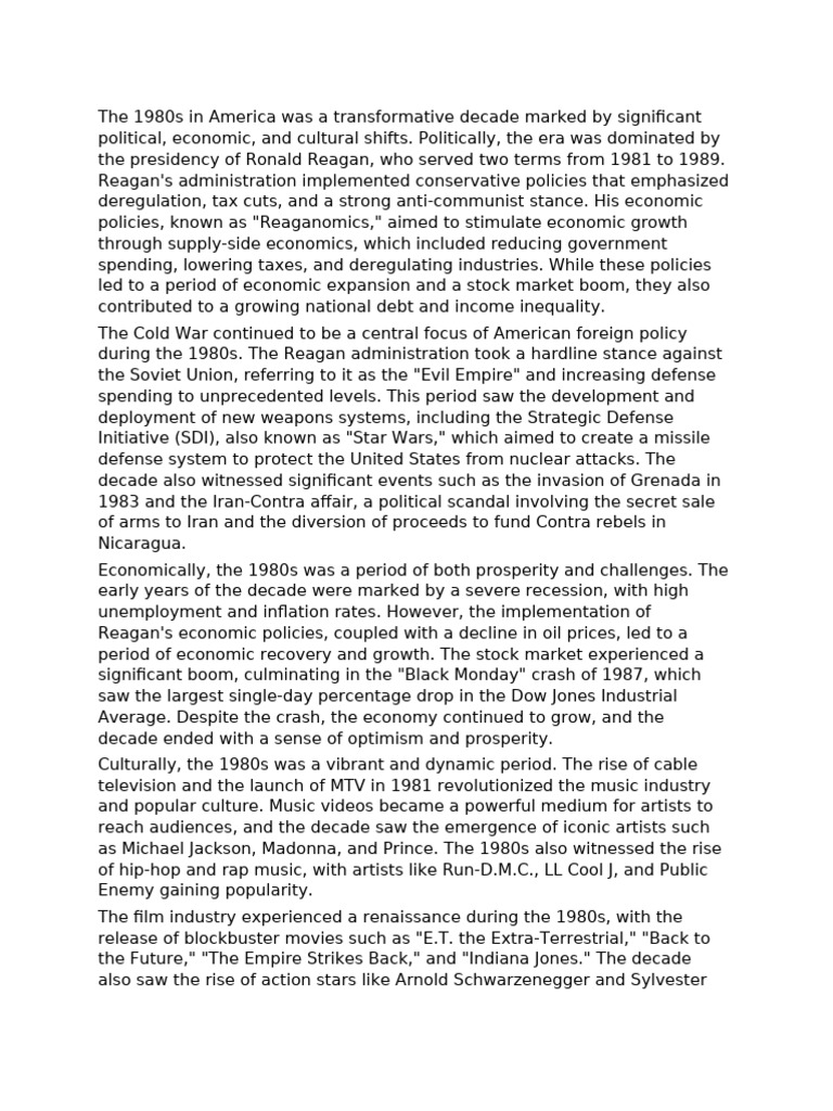 America in the 1980s: A Decade of Change | PDF | Presidency Of Ronald ...