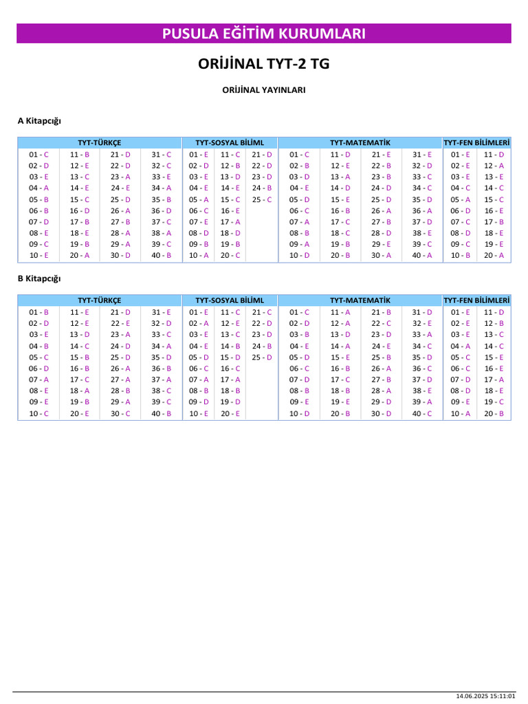 Orji̇anl Cevap Anahtar | PDF