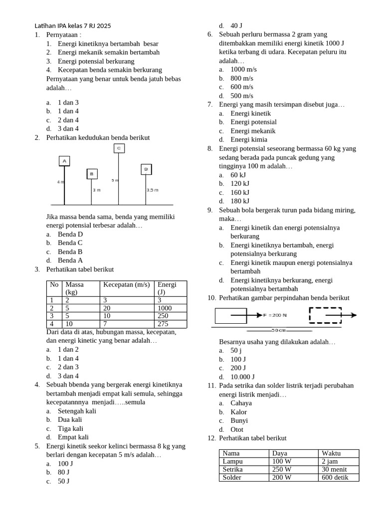 Latihan IPA kelas 7 RJ 2025 | PDF