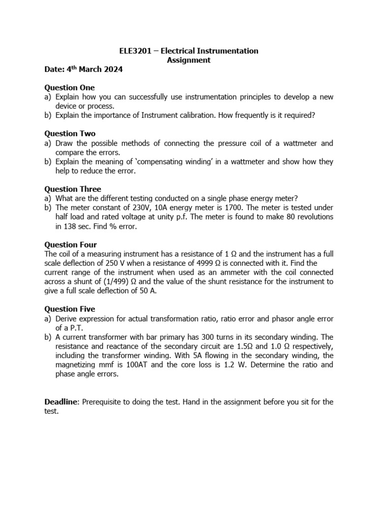 ELE3201 - Electrical Instrumentation Assignment | PDF