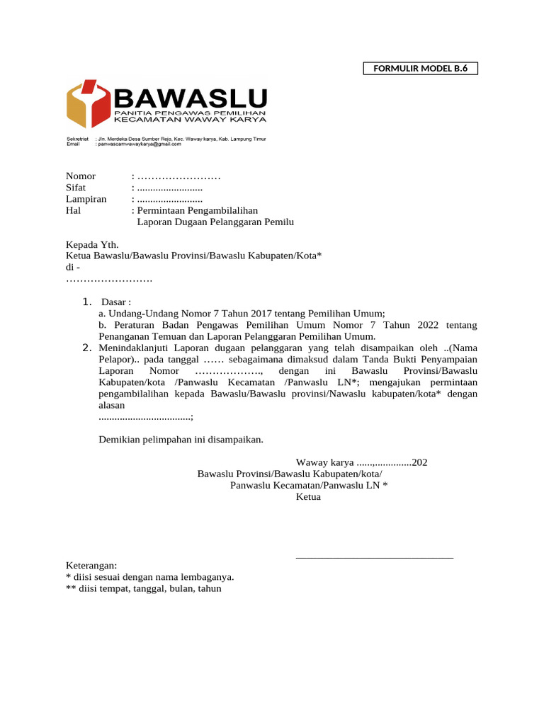 FORMULIR MODEL B.6 Permintaan Pengambilalihan | PDF