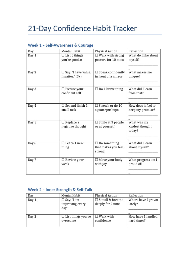 21 Day Confidence Tracker | PDF