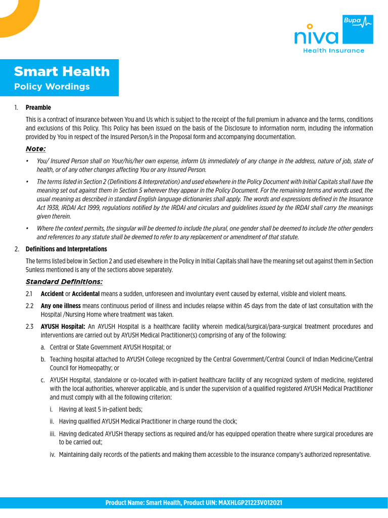 Smart Health Insurance Policy Details | PDF | Hospital | Medicine