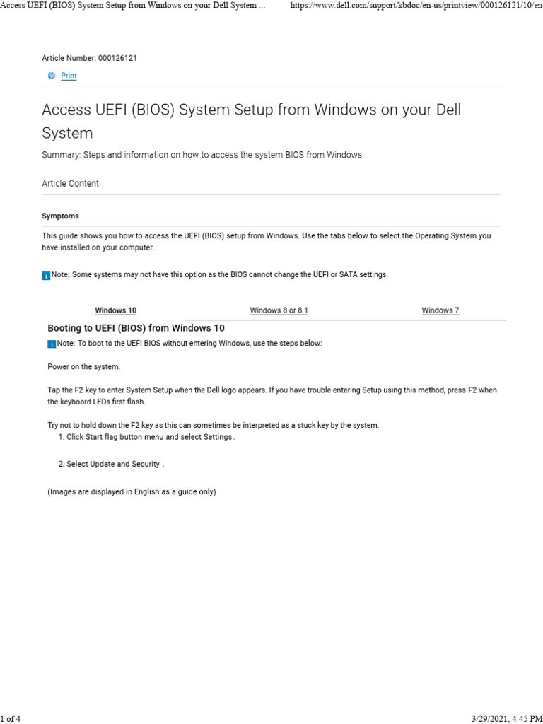 59 Access UEFI BIOS System Setup From Windows On Your Dell System Dell ...
