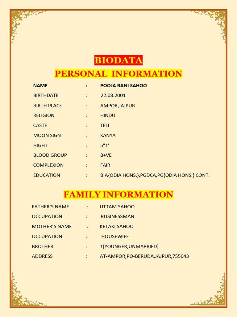 Pooja Rani Sahoo Biodata | PDF