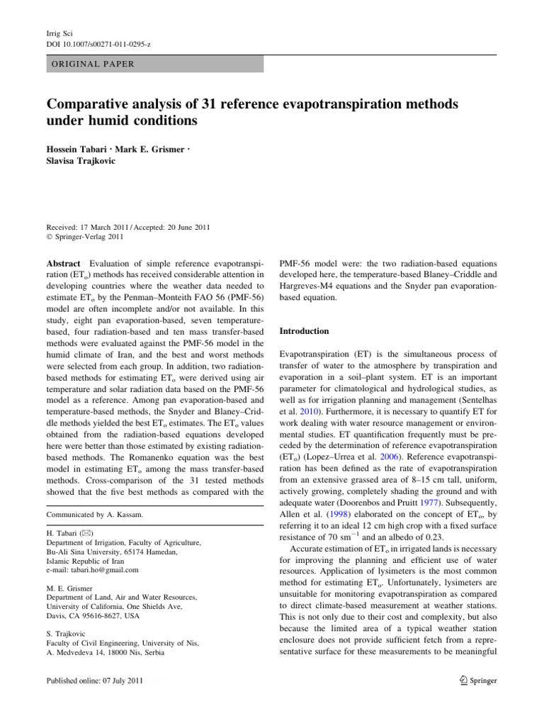 Hossein Tabari - 2011 - Comparative Analysis of 31 Reference ...