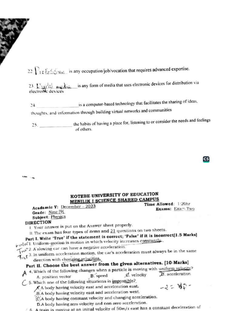 Grade 9 Second Test | PDF