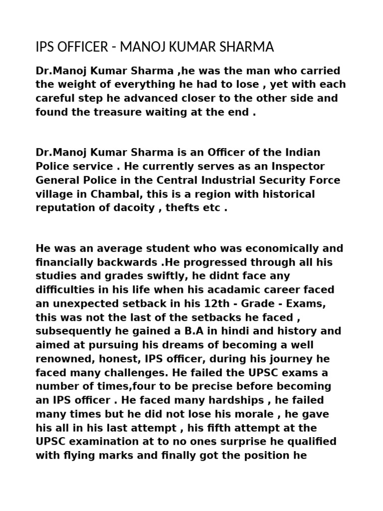 Failure-IPS Officer Manoj Kumar Sharma (Writeup) | PDF