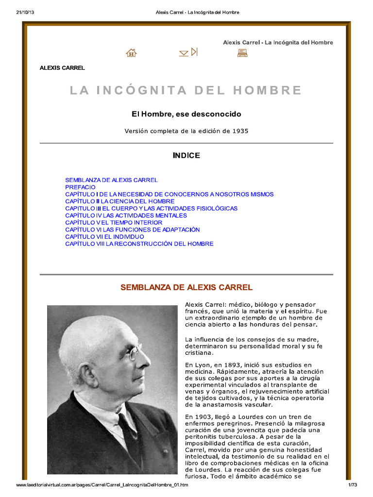 Alexis Carrel - La Incógnita Del Hombre I | PDF