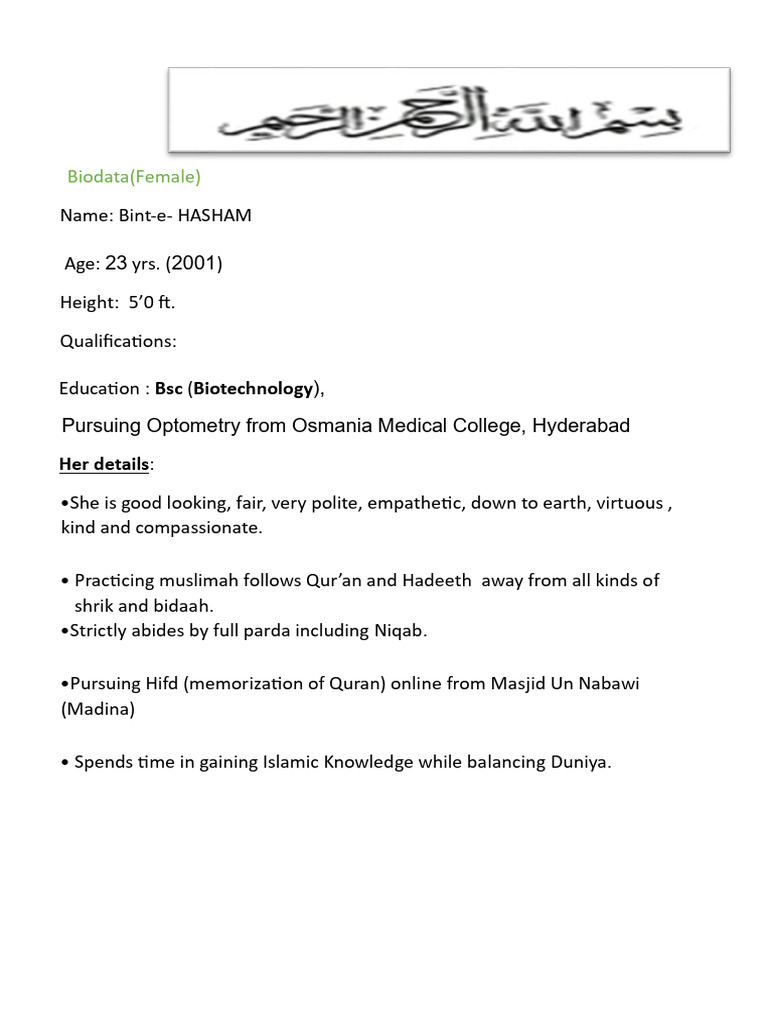 Female Biodata Details | PDF