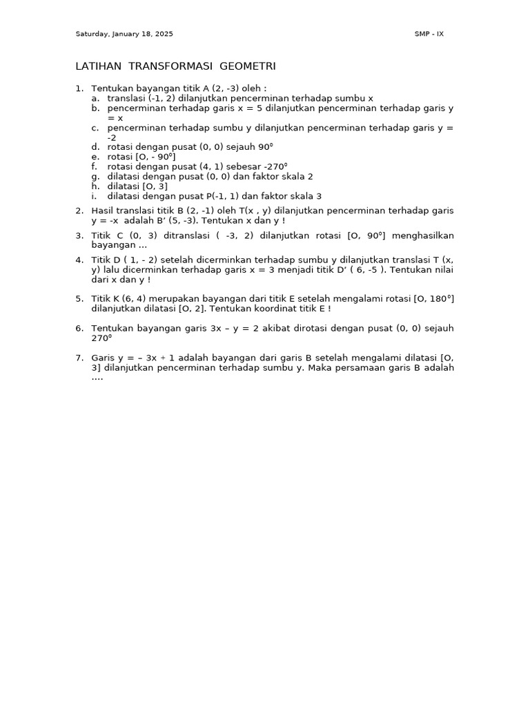 Latihan Transformasi Geometri | PDF