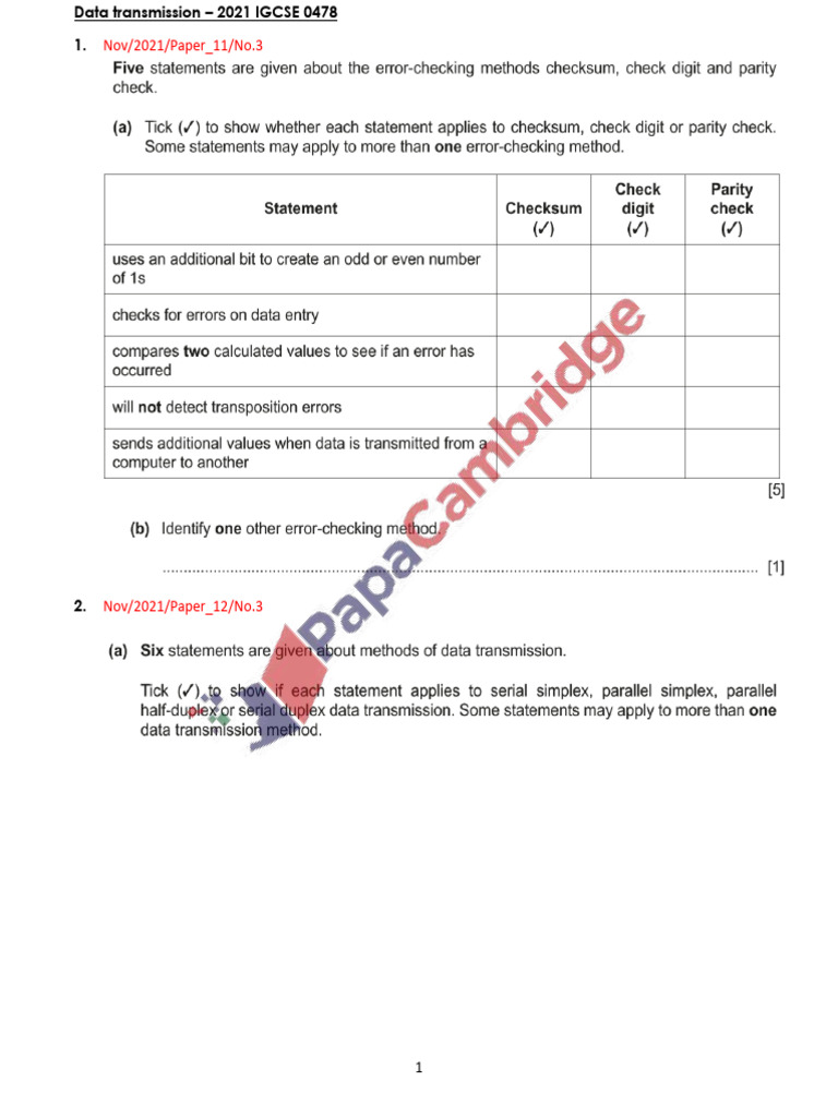 2021 Data Transmission IGCSE 0478 | PDF
