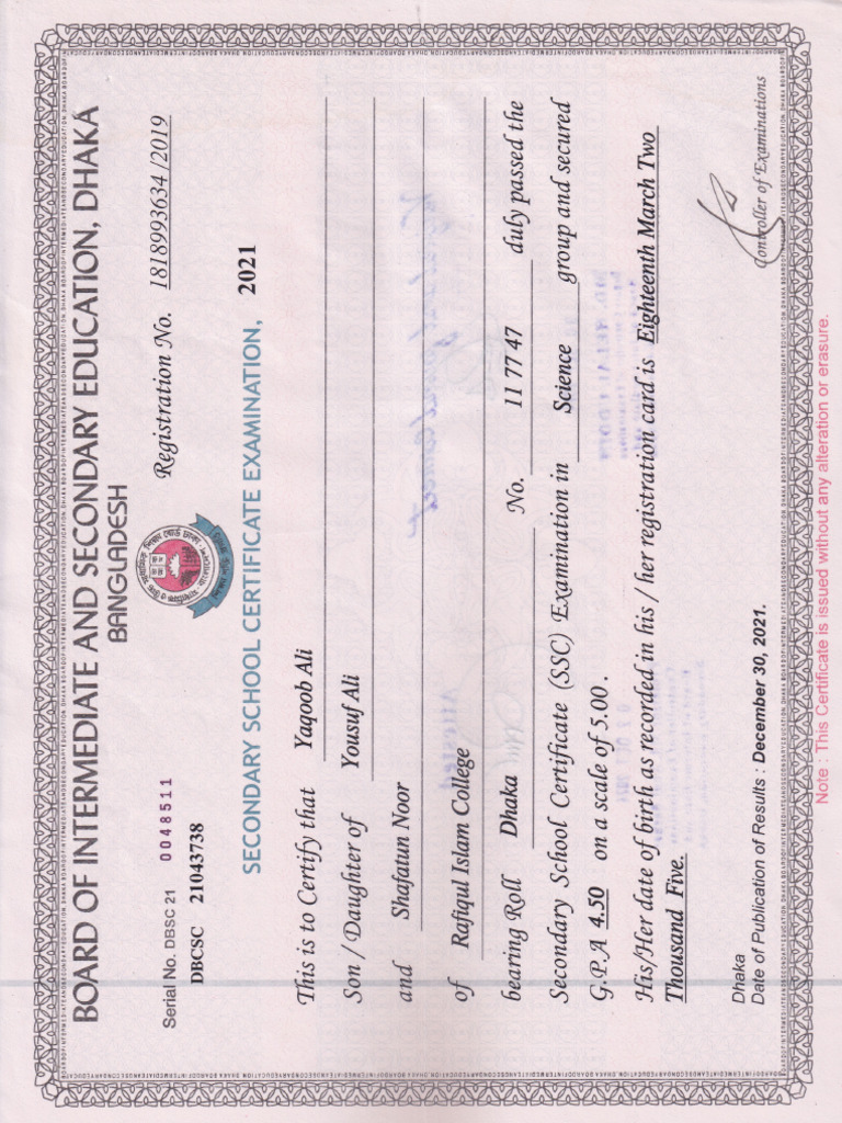 SSC Certificate | PDF