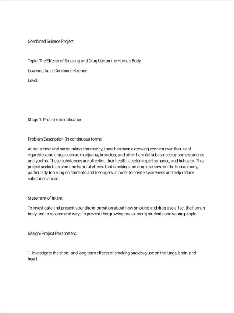 Combined Science Project (The Effects of Smoking and Drug Use On The ...