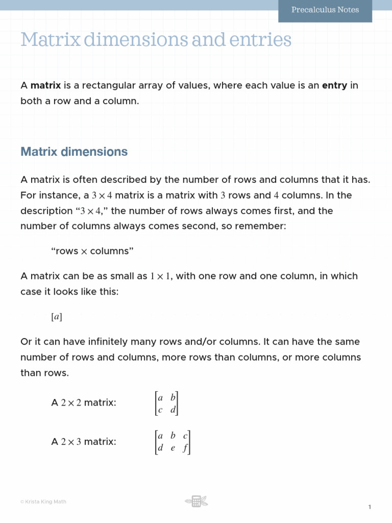 Understanding Matrix Dimensions and Entries | PDF | Matrix (Mathematics ...